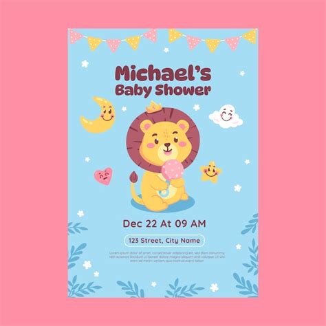 손으로 그린 베이비 샤워 포스터 템플릿 프리미엄 벡터