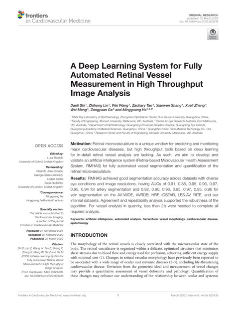 Pdf A Deep Learning System For Fully Automated Retinal Vessel Measurement In High Throughput