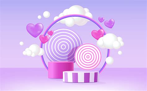 파스텔 배경 구름 날씨를 갖춘 3d 렌더링 포디움 아이 스타일 어린이 또는 아기 제품을위한 빈 공간r 3차원 형태에 대한 스톡 벡터 아트 및 기타 이미지 Istock