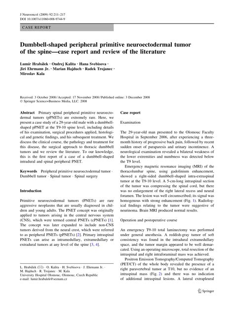 Pdf Dumbbell Shaped Peripheral Primitive Neuroectodermal Tumor Of The Spine Case Report And