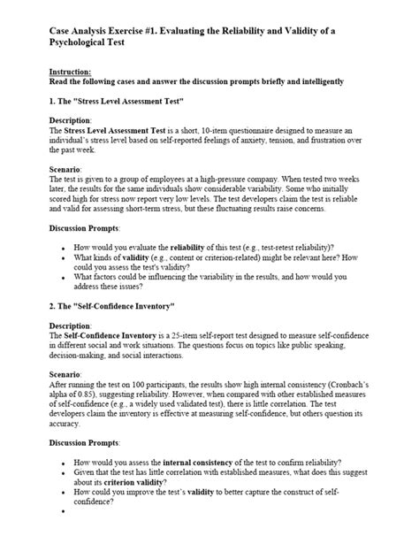 Case Analysis Exercise 1 Evaluating The Reliability And Validity Of A Psychological Test Pdf