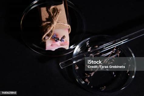 검은 배경에 격리 된 페트리 접시에 천연 성분이 함유 된 분홍색 비누 바에 대한 세부 정보 위생 순도 스파 0명에 대한 스톡 사진 및 기타 이미지 Istock