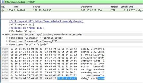 Wireshark Filtering Showing Clear Text Of User Name And Password