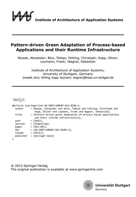 Pdf Pattern Driven Green Adaptation Of Process Based Applications And Their Runtime Infrastructure