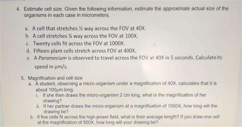 Solved 4 Estimate Cell Size Given The Following