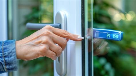 Premium Photo Woman Entering Secure Password On Digital Door Keypad For Enhanced Security Measures