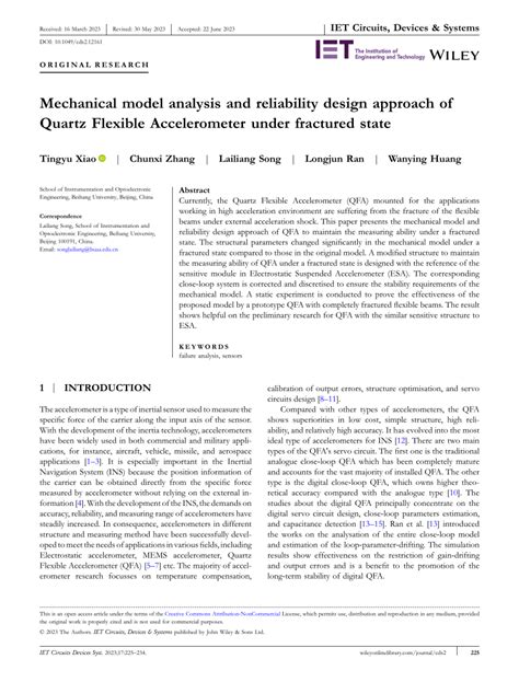 PDF Mechanical Model Analysis And Reliability Design Approach Of Quartz Flexible Accelerometer