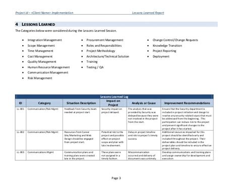 Lessons Learned Report