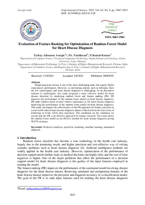 Pdf Sequential Feature Selection For Heart Disease Detection Using Random Forest Tsehay