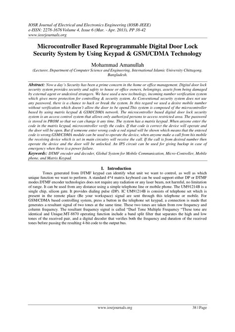 Pdf Microcontroller Based Reprogrammable Digital Door Lock Security System By Using Keypad