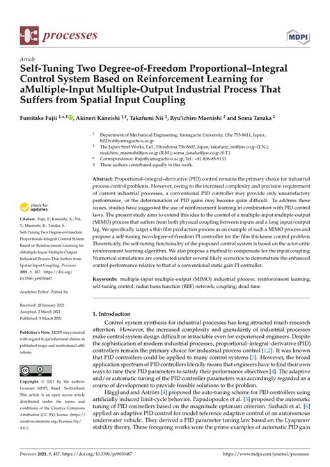 Pdf Self Tuning Two Degree Of Freedom Proportionalintegral Control