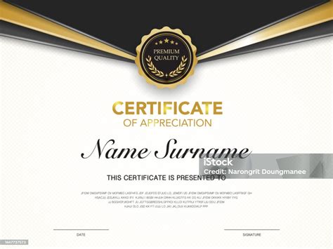 공로상 템플릿 검정색과 금색으로 고급스럽고 현대적인 스타일의 벡터 이미지 작품 졸업장을 수여합니다 일러스트레이션 기프트 카드 디자인 감탄에 대한 스톡 벡터 아트 및 기타