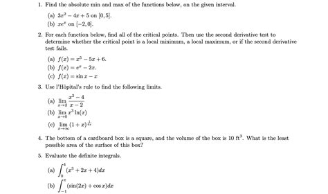 Solved Find The Absolute Min And Max Of The Functions Chegg