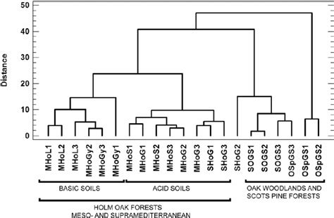 dendrogram from cluster analysis for sampling sites within seven types