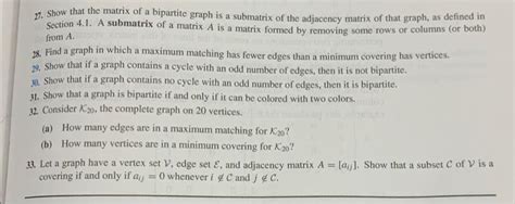 Solved 27 Show That The Matrix Of A Bipartite Graph Is A