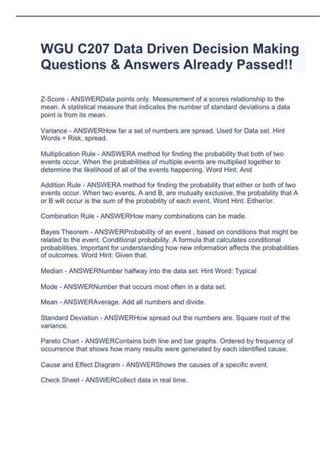 WGU C207 Data Driven Decision Making Questions Answers Already Passed WGU C207 Stuvia US