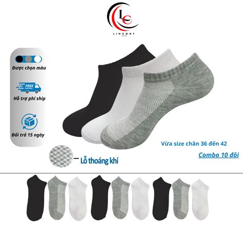 Combo 10 đôi Tất Vớ Nam Nữ Cổ Ngắn Thoáng Khí Nam Nữ 3 Màu Trắng đen