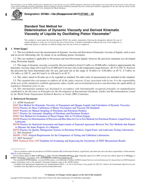 Astm D7483 20 Standard Test Method For Determination Of Dynamic Viscosity And Derived Kinematic