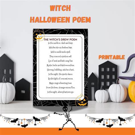Witch Halloween Poem Vintage Hallloween Poem Halloween Poem Holiday Party Decor Halloween Sign