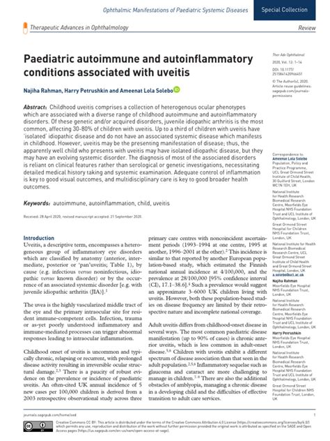 Pediatric Uveitis And Systemic Diseases Pdf Immune System
