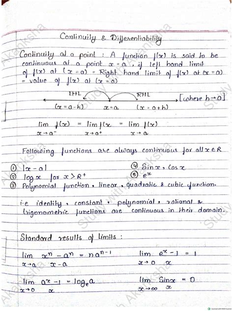 Continuity And Differentiability Notes Pdf