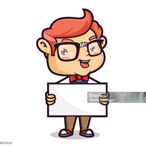Nerd Geek Holding Blank Sign Stock Illustration Download Image Now Blank Sign Book Cartoon