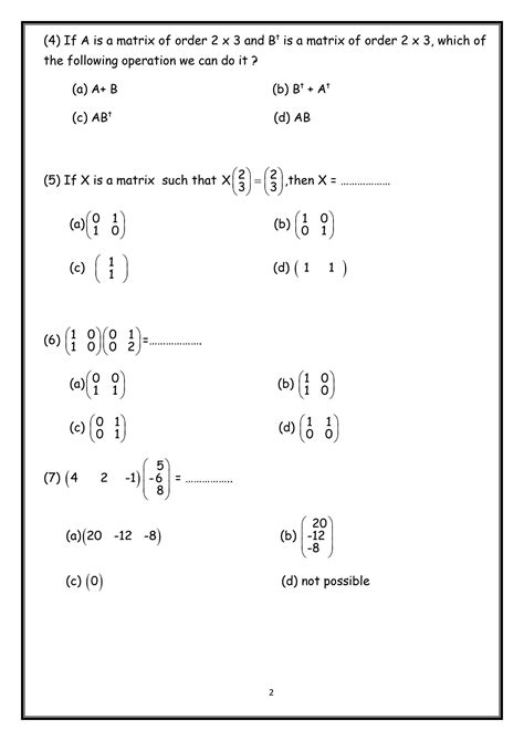 Solution Practice Sheet Multiplying Matrices Studypool