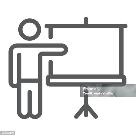 교육 선 아이콘 전자 학습 및 교육 프레 젠 테이 션 사인 벡터 그래픽 흰색 배경 Eps 10에 선형 패턴 강사에 대한 스톡 벡터 아트 및 기타 이미지 Istock