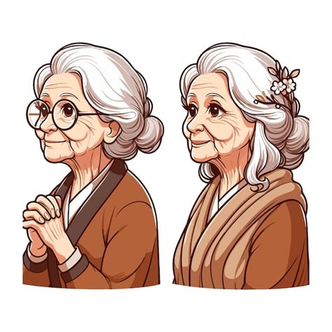 A Drawing Of An Old Woman With Glasses And A Cane A Happy Old Women