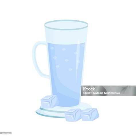 차가운 미네랄 워터 만화 벡터 일러스트레이션 액체 플랫 컬러 오브젝트가 있는 키가 큰 컵 유리에 탄산수 더운 여름을 위한 토닉 칵테일 상쾌한 여름 음료 고립 된 흰색 배경