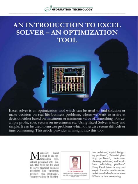 Excel Solver An Optimization Tool Pdf Capital Budgeting