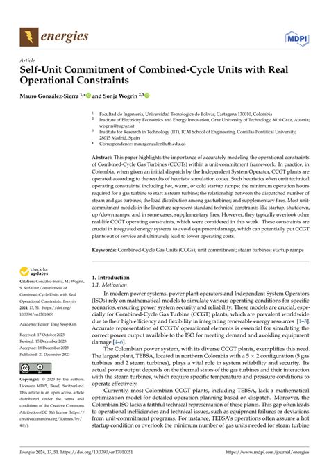 Pdf Self Unit Commitment Of Combined Cycle Units With Real Operational Constraints