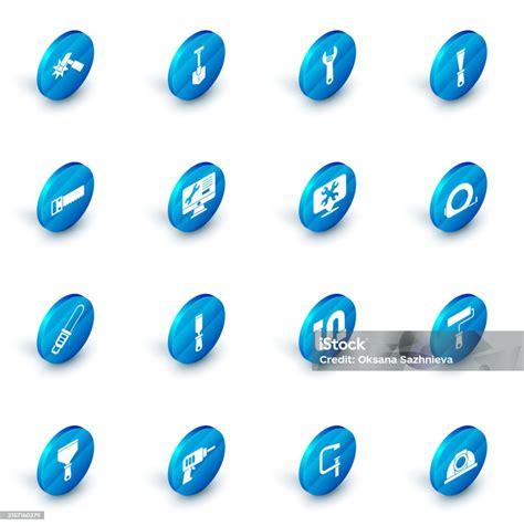 삽 조정 가능한 렌치 퍼티 나이프 손톱 전기 톱 컴퓨터 모니터 서비스 룰렛 구성 및 아이콘이있는 위치 설정 벡터 3차원 형태에 대한 스톡 벡터 아트 및 기타 이미지 Istock