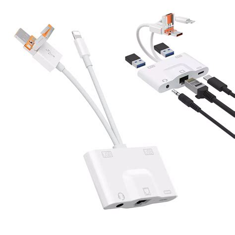 FIEWESEY USB C Hub USB IPhone Male 5 In 1 USB Extender With 2 USB Port