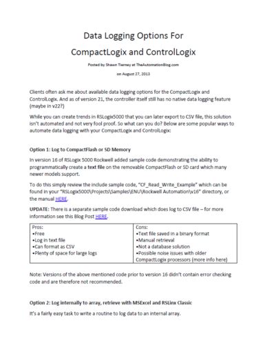 Article Data Logging Options For Compactlogix And Controllogix The Automation Blog