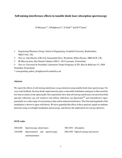 Pdf Self Mixing Interference Effects In Tunable Diode Laser Absorption Spectroscopy