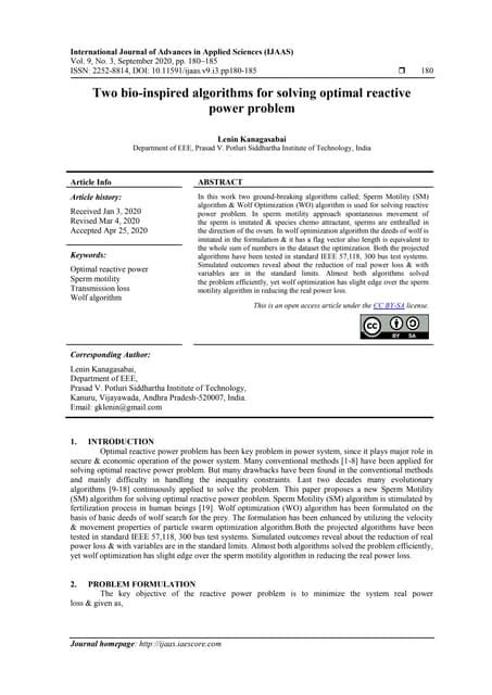 Two Bio Inspired Algorithms For Solving Optimal Reactive Power Problem
