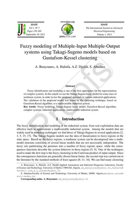 Pdf Fuzzy Modeling Of Multiple Input Multiple Output Systems Using Takagi Sugeno Models Based