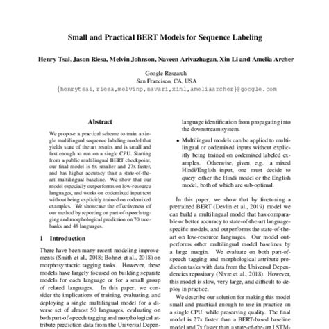 Small And Practical Bert Models For Sequence Labeling Acl Anthology