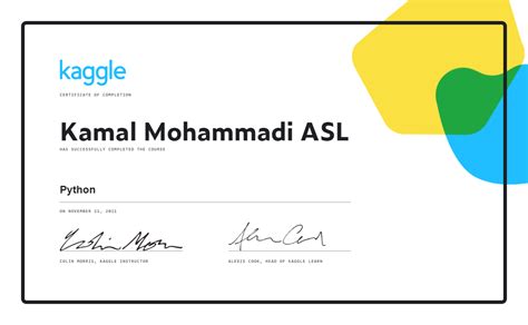 Kamal Mohammadi ASL Completed The Python Course On Kaggle