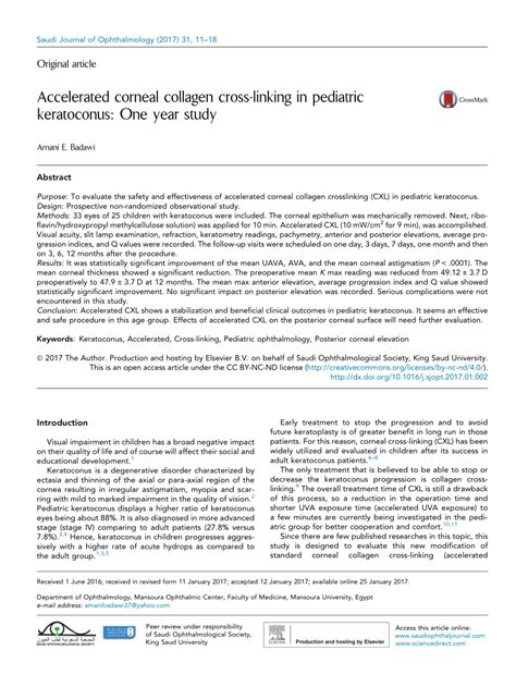 Pdf Accelerated Corneal Collagen Cross Linking In Pediatric