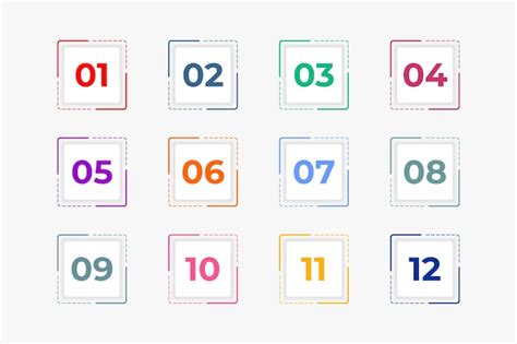 1에서 12까지의 글머리 기호 숫자 프리미엄 벡터