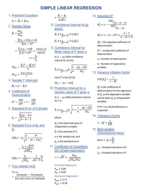 Formula Sheet Regression Pdf Errors And Residuals Linear Regression