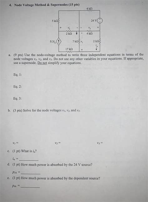 Solved 4 Node Voltage Method And Supernodes 15 Pts 452 5