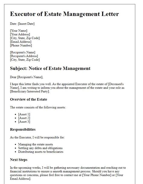 Letter Template For Executor Of Estate Authorization Free Samples In