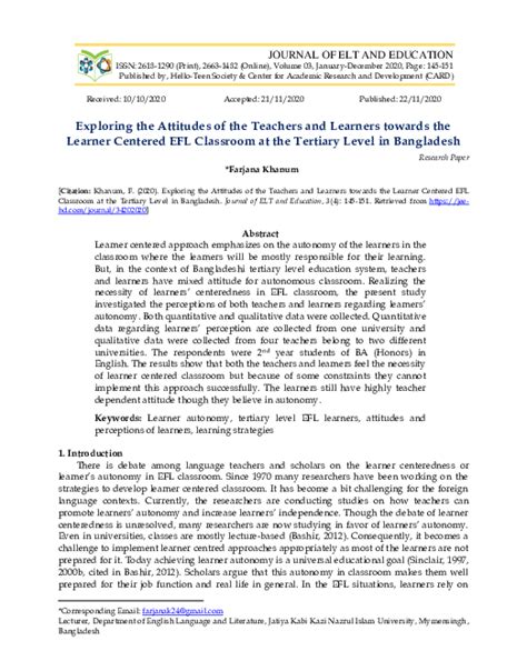 Pdf Exploring The Attitudes Of The Teachers And Learners Towards The