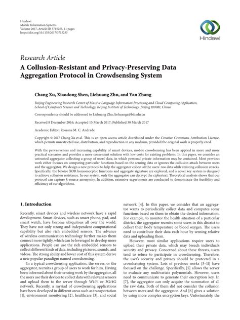 pdf a collusion resistant and privacy preserving data aggregation protocol in crowdsensing system