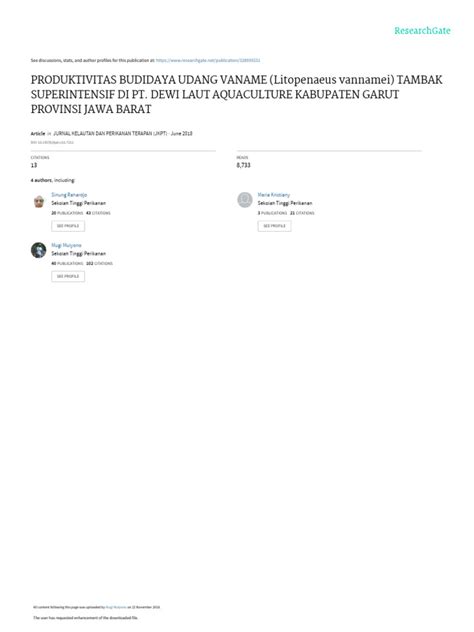 Produktivitas Budidaya Udang Vaname Litopenaeus Va Pdf Teknologi And Rekayasa