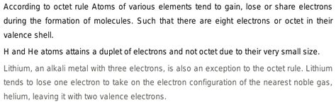 Hydrogen And Lithium Never Obeyed Octet Law Is This Statement True