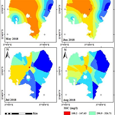 Spatiotemporal Distribution Of Turbidity Ntu Over The Surface Of Lake Download Scientific